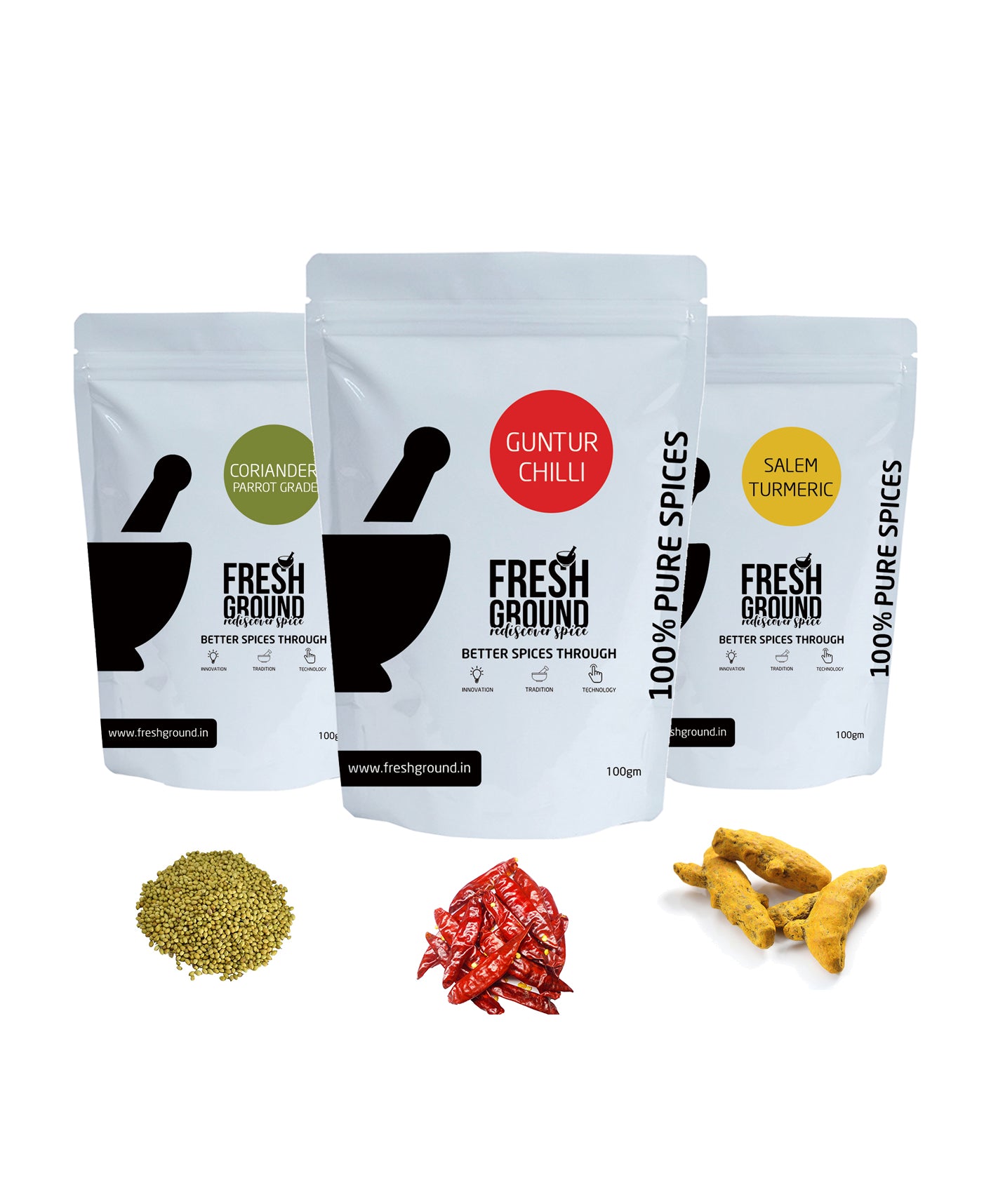 Guntur Chilli + Salem Turmeric + Rajasthani Coriander Spice Bundle ...